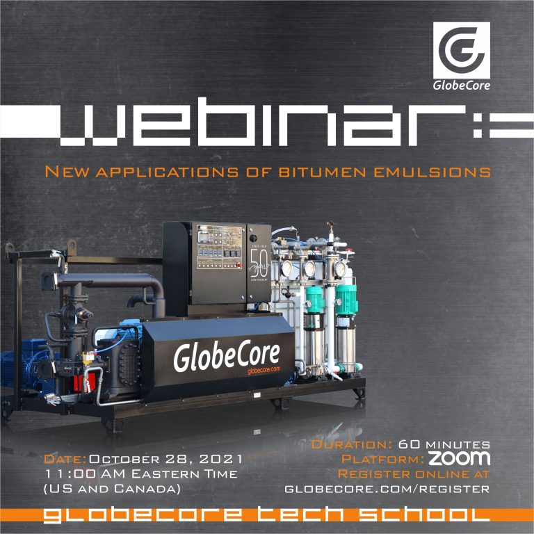 Webinar "New applications of bitumen emulsions" - GlobeCore